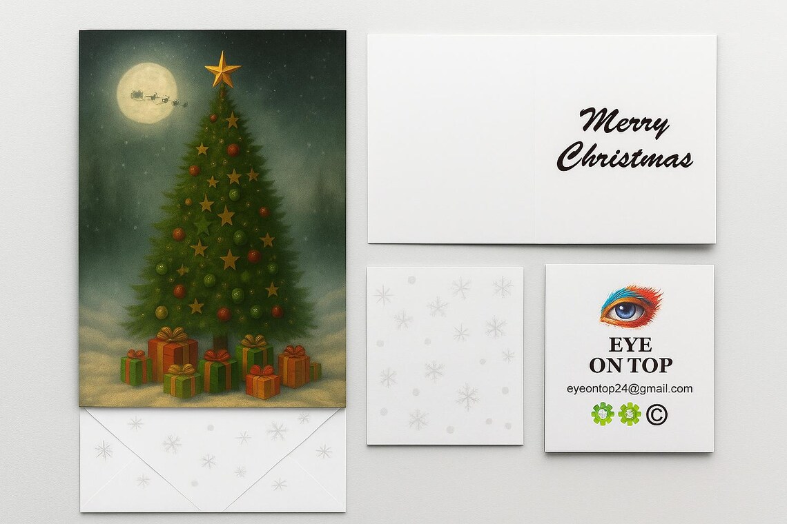 Mystical Christmas Tree Night With Santa Soaring Over the Moon - Etsy