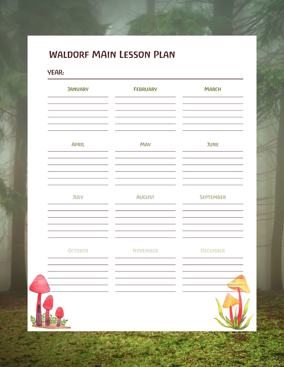Waldorf Yearly Main Lesson Planning Sheet PRINTABLE - Etsy