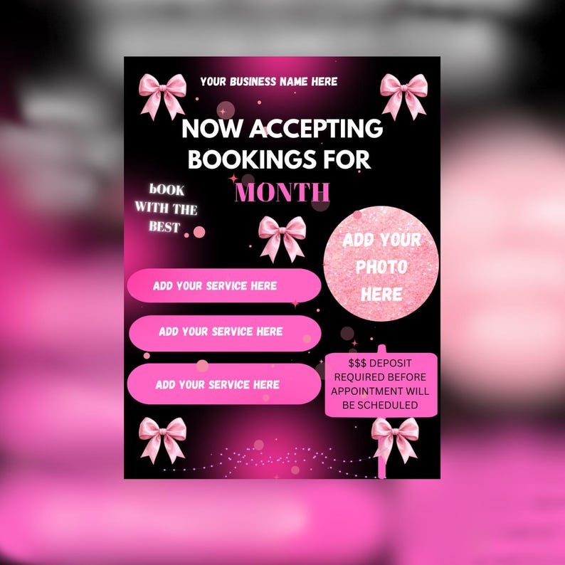 Digital Flyer Template, Month Bookings Now Open. for Hair, Nails ...