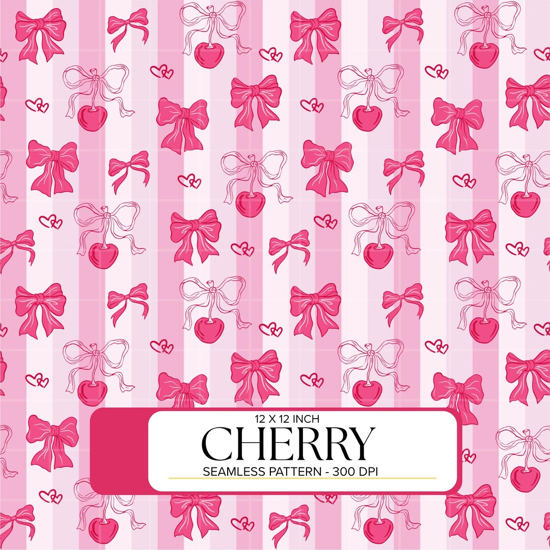 Cute Pink Bows Seamless Pattern | Kawaii Hearts & Ribbons Background ...