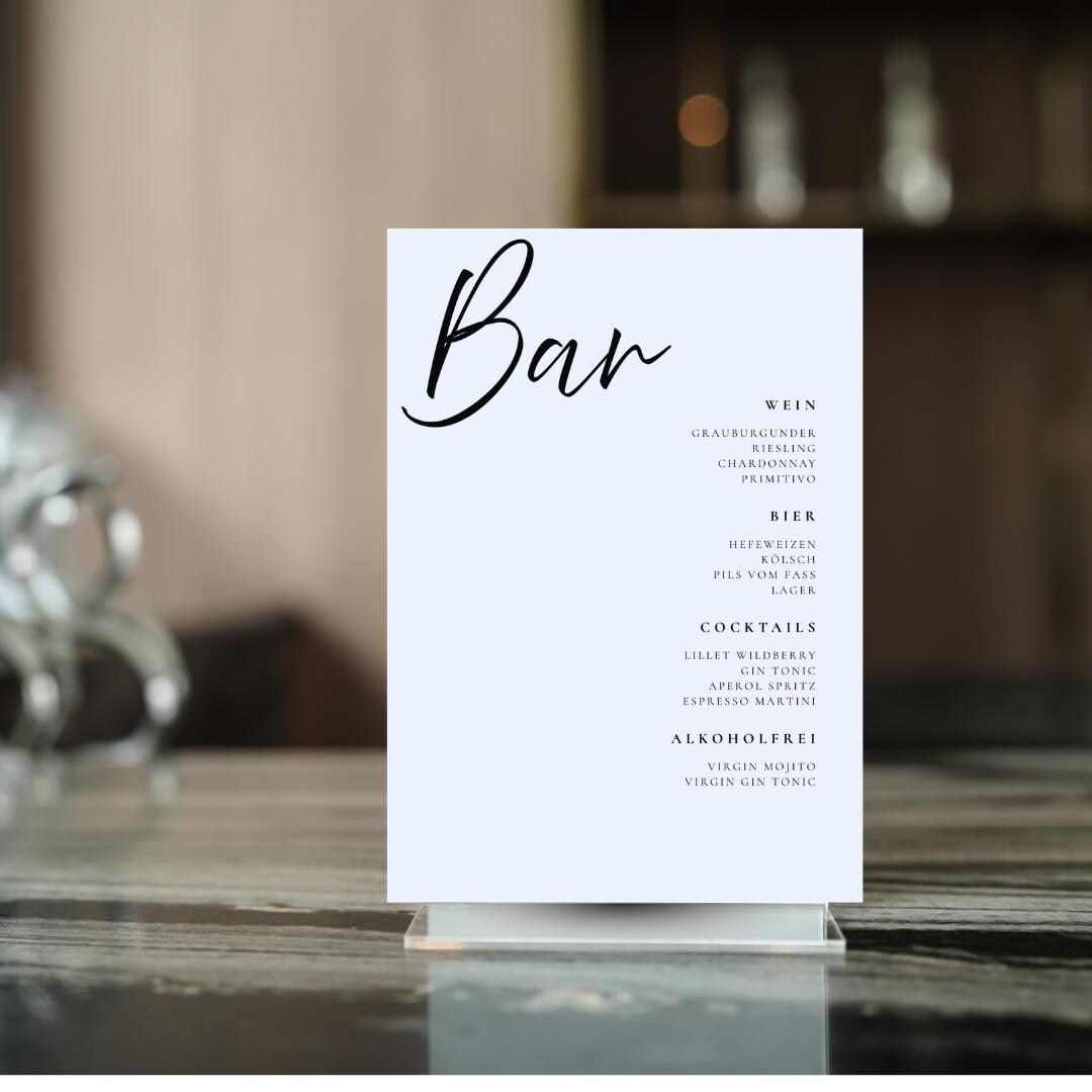 Bar Menu Drinks Menu Wedding A5 Minimalist Elegant Instant Download ...