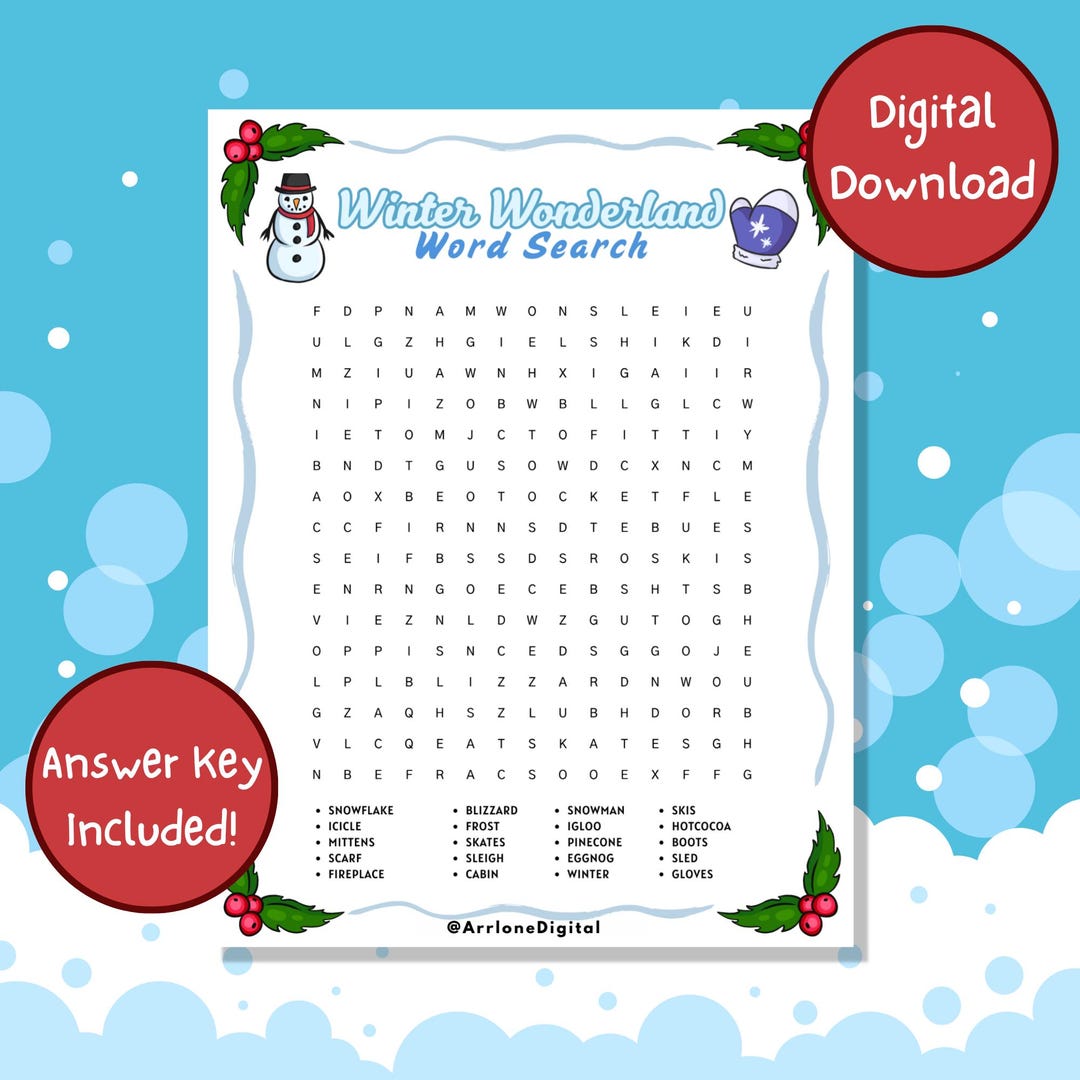 Printable Winter Wonderland Word Search Christmas Word Search Game ...