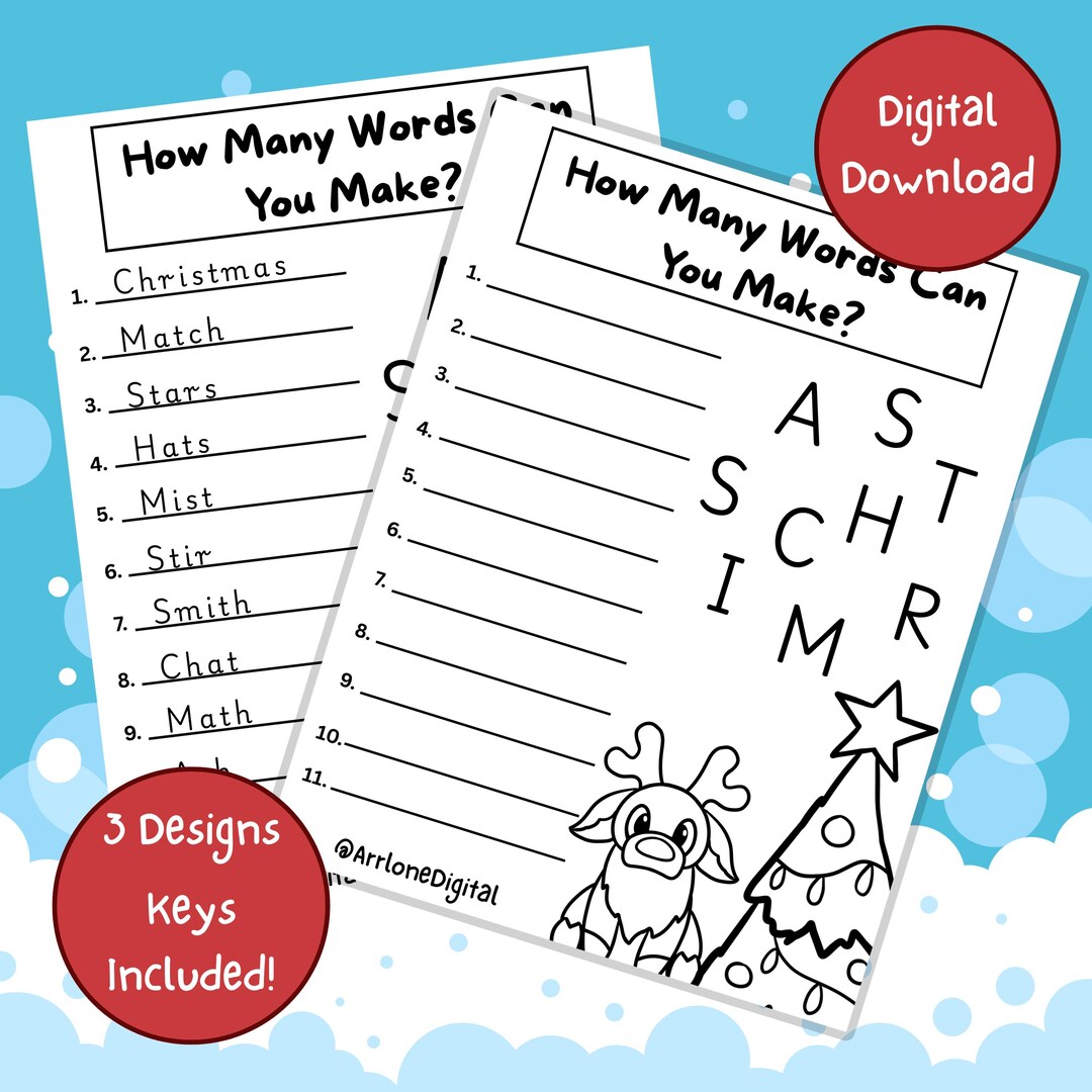 3 Printable Christmas Word Scramble Worksheet Holiday Word Game Office ...