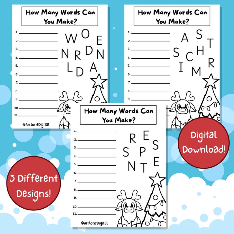 3 Printable Christmas Word Scramble Worksheet Holiday Word Game Office ...