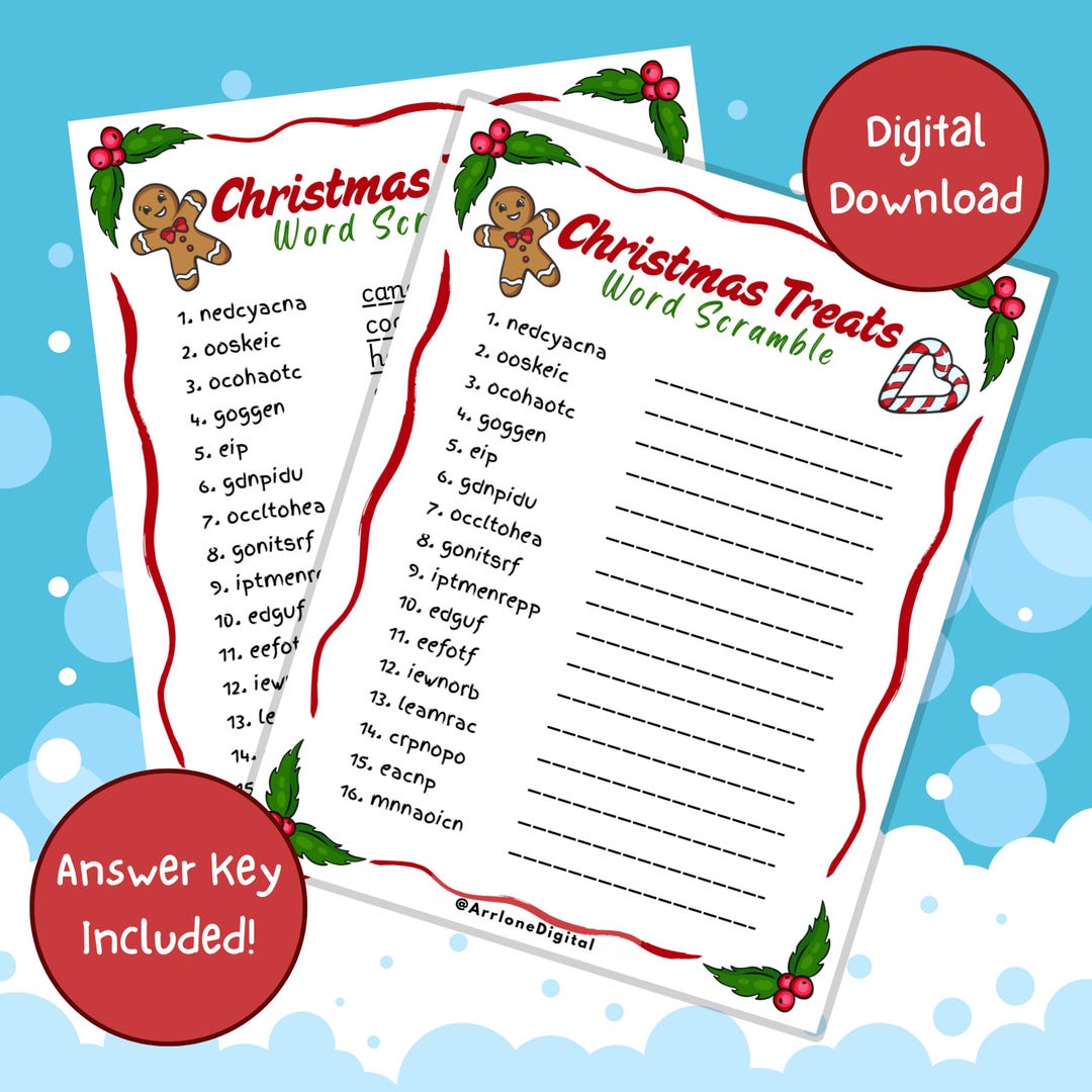 Printable Christmas Word Scramble Festive Treats Office Party Game ...