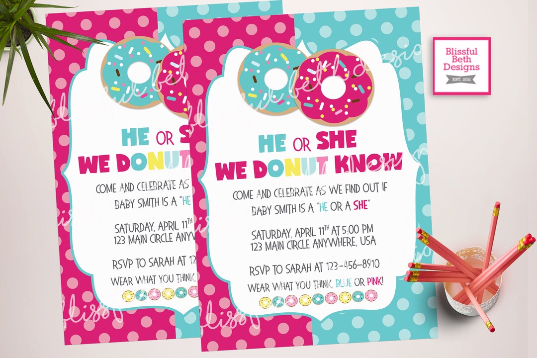 DONUT GENDER REVEAL, Donut Gender Reveal Invitation, Pink and Blue ...