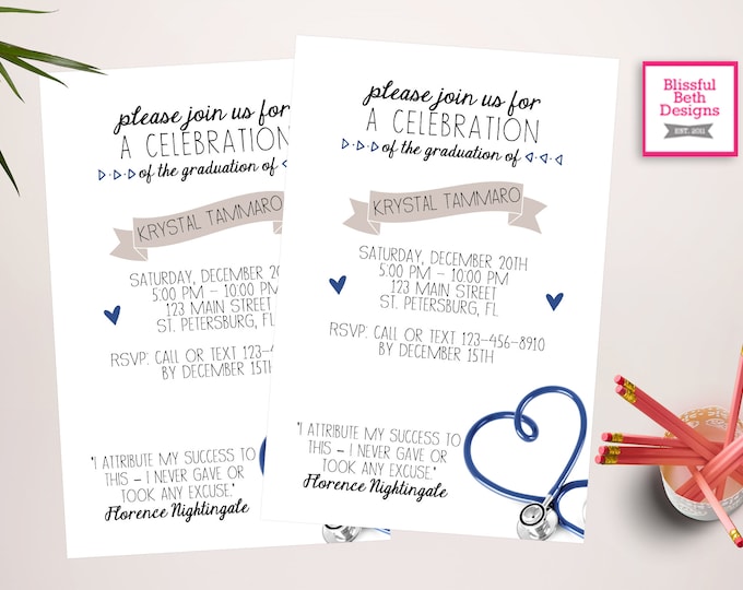NURSING GRADUATION INVITATION Modern Nursing Graduation Invitation ...