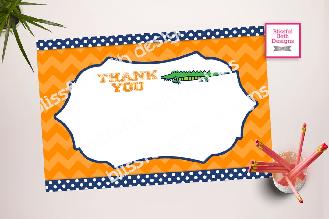 GATOR THANK YOU Gator Printable Thank You Notes, Instant Download ...