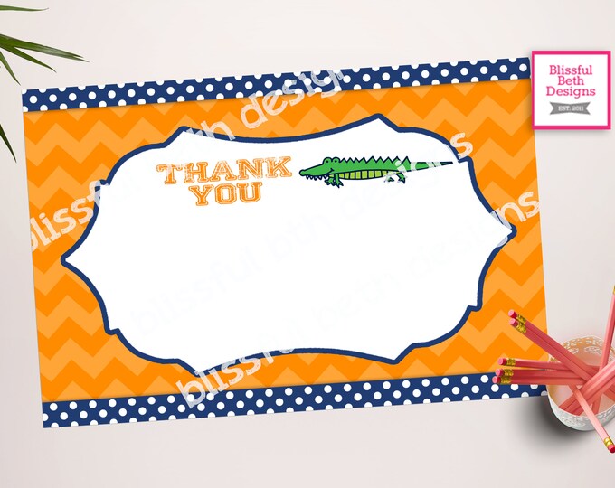 GATOR THANK YOU Gator Printable Thank You Notes, Instant Download ...