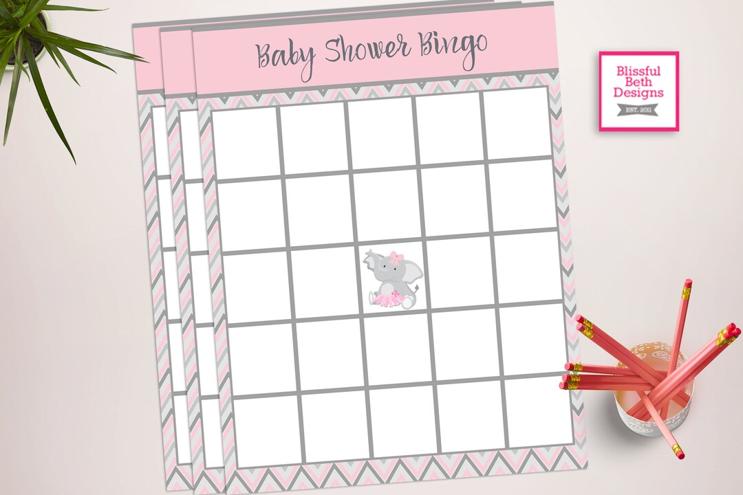 ELEPHANT TUTU BINGO, Baby Shower Bingo, Elephant Bingo, Baby Bingo ...