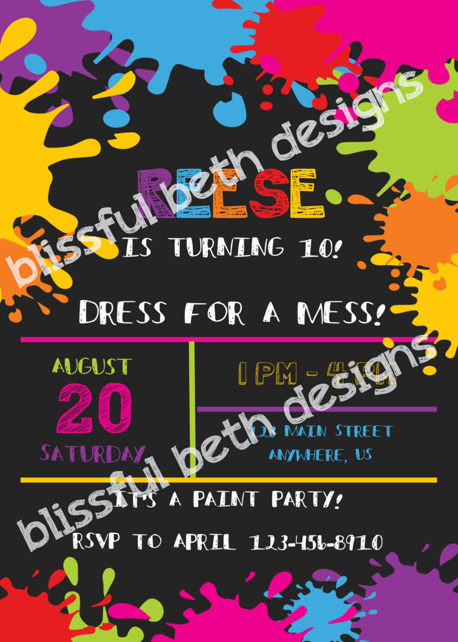 Art Birthday Party Invitation / Art Party Invitation / Messy - Etsy