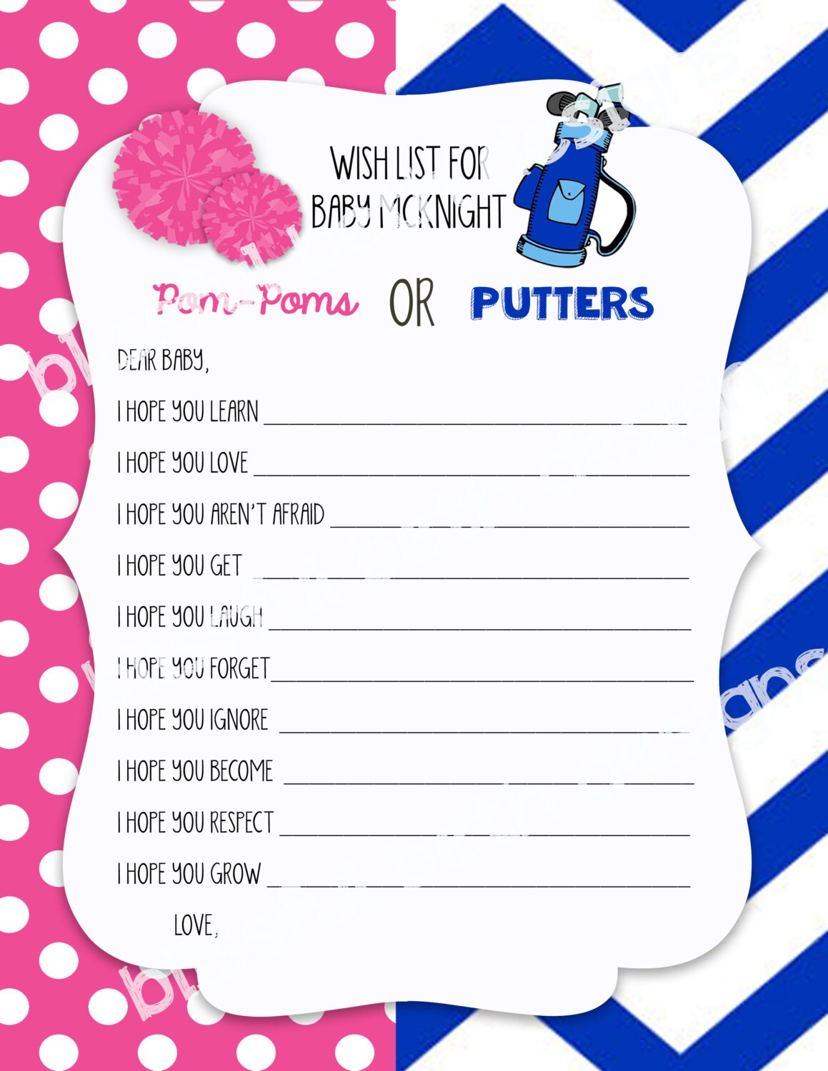 GENDER REVEAL PARTY Pom-Poms or Putters Gender Reveal | Etsy