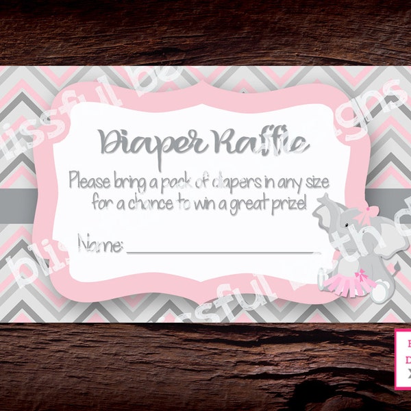 Pink Elephant Diaper Raffle Ticket - Etsy
