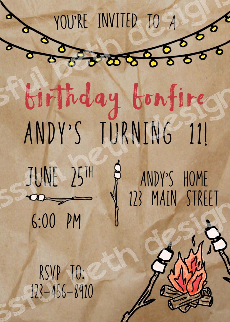 BIRTHDAY BONFIRE INVITATION Birthday Bonfire Bonfire | Etsy