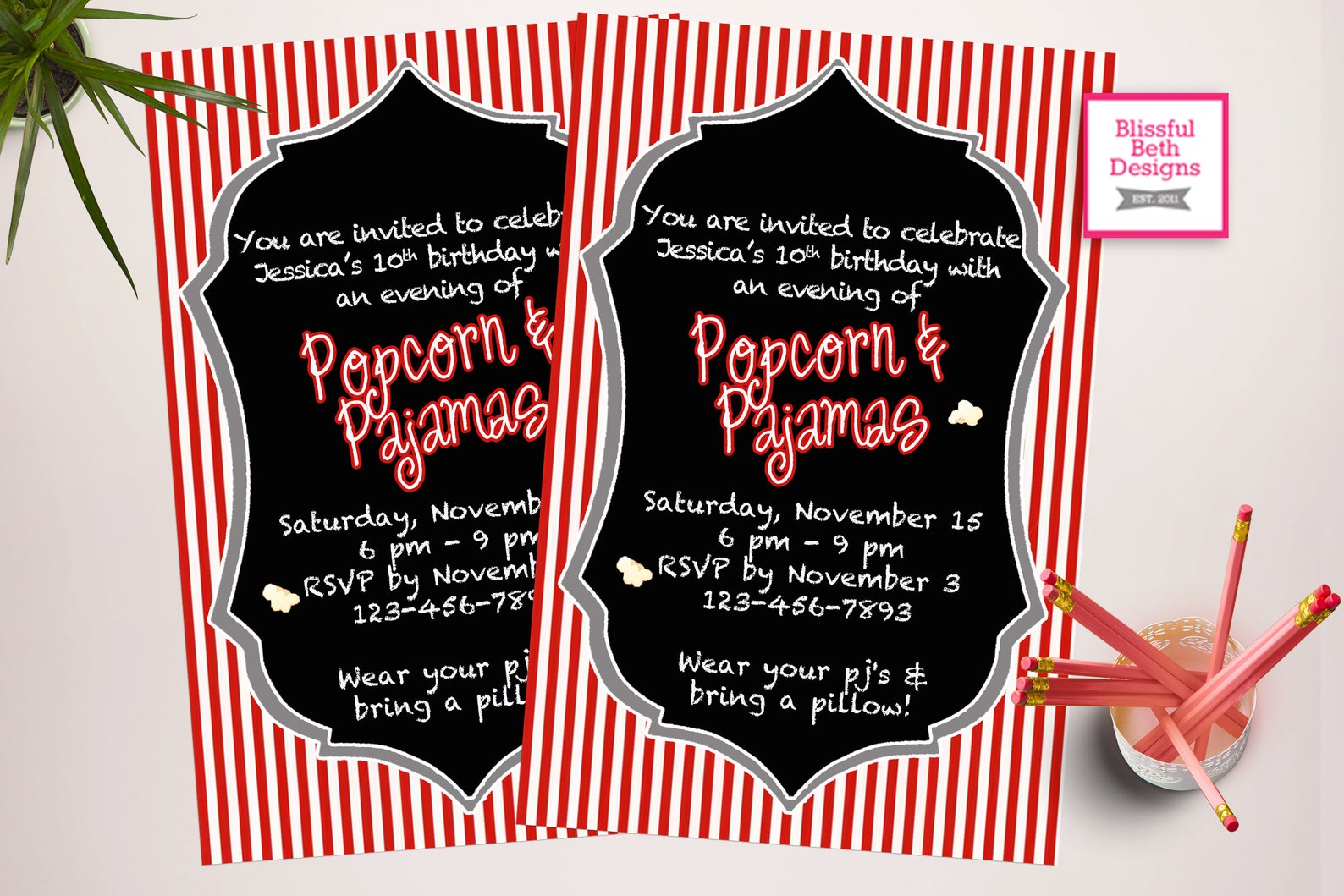 POPCORN PAJAMA INVITATION Popcorn and Pajamas Sleep Over - Etsy