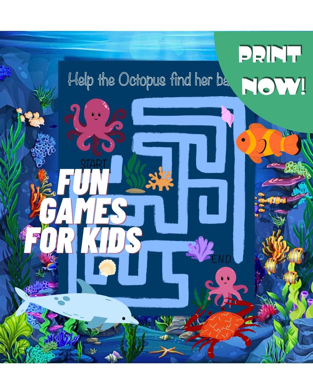 Kids Ocean Maze-printable Puzzles-fun Activities-under the Sea - Etsy