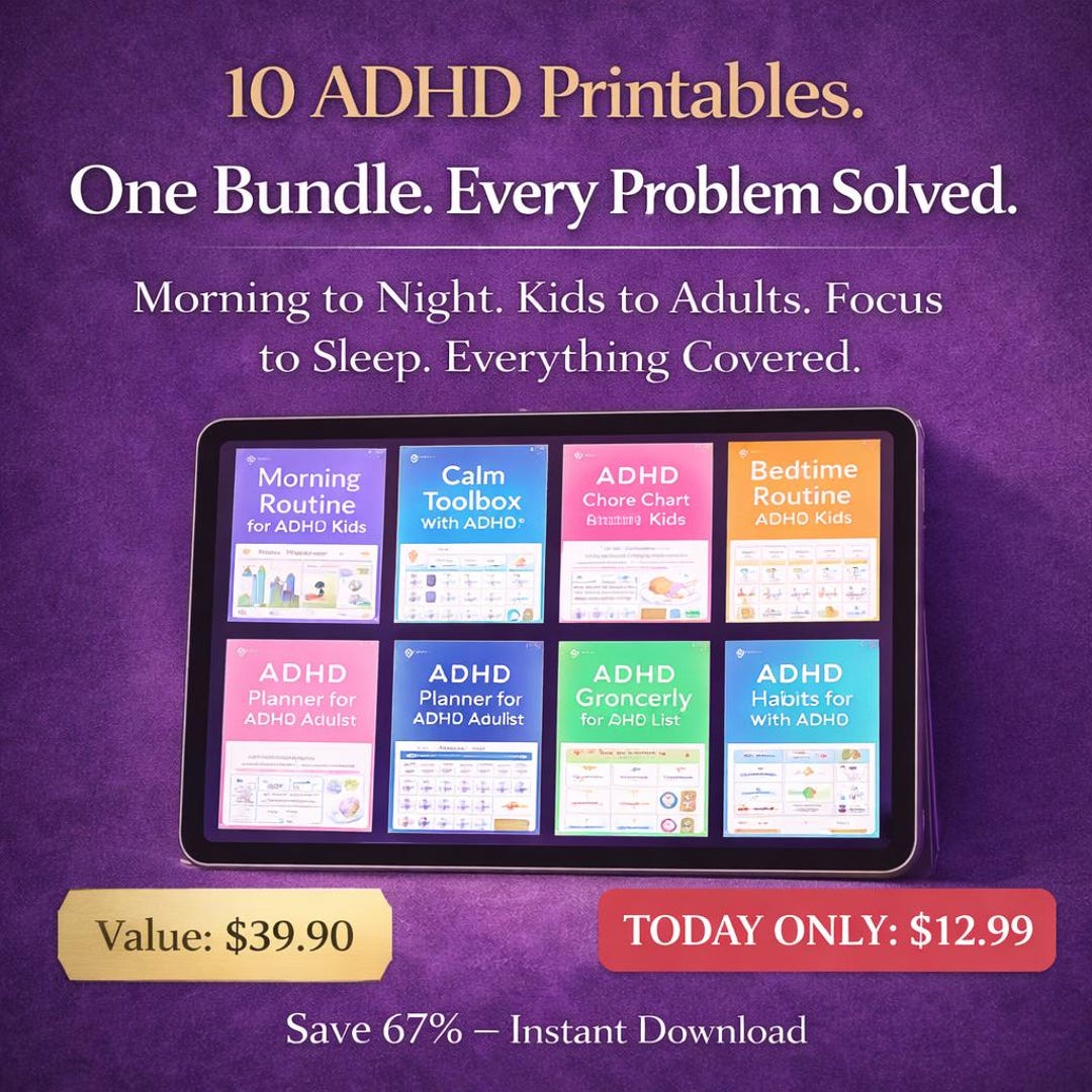 ADHD Printable Bundle Kids & Adults | 10 Worksheets Planner Routine ...