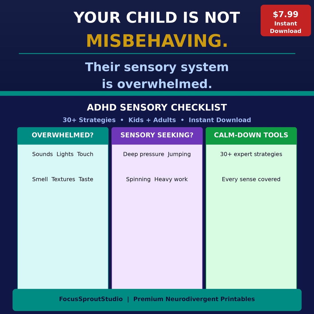 ADHD Sensory Checklist Printable PDF | Autism Sensory Overload Tool ...