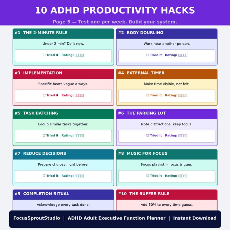 ADHD Adult Executive Function Planner Printable PDF | Daily Task System ...