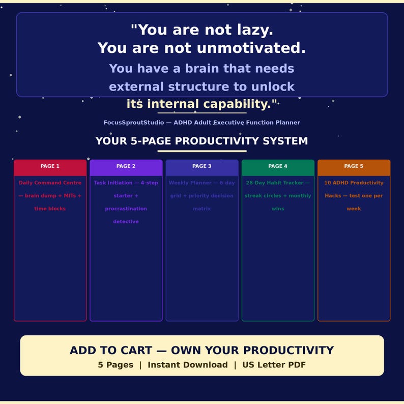 ADHD Adult Executive Function Planner Printable PDF | Daily Task System ...
