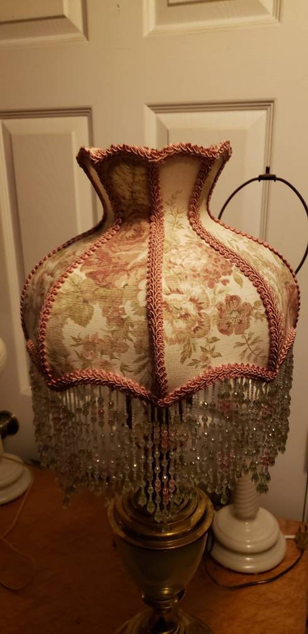 Victorian French Medium Lamp Shade ivory / Rose Fringe 6 Beads Free ...