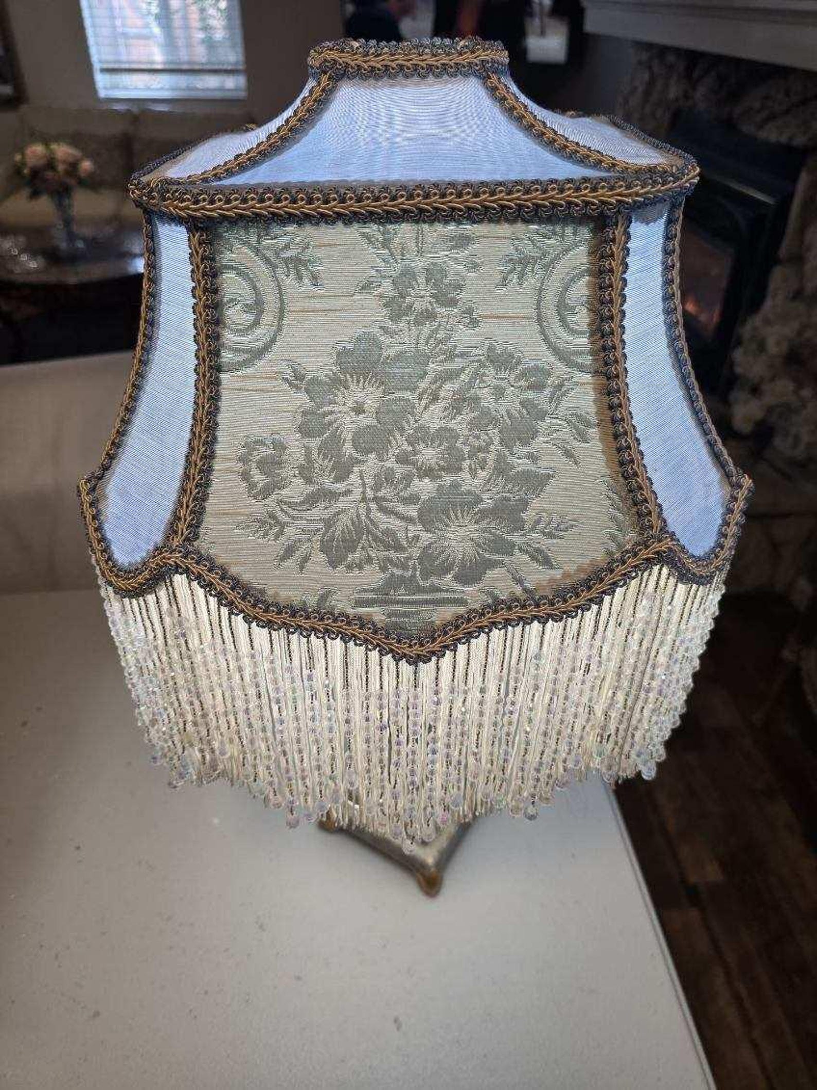 Victorian French Medium Lamp Shade "bleu" Fringe 6" Beads Free Shipping ...