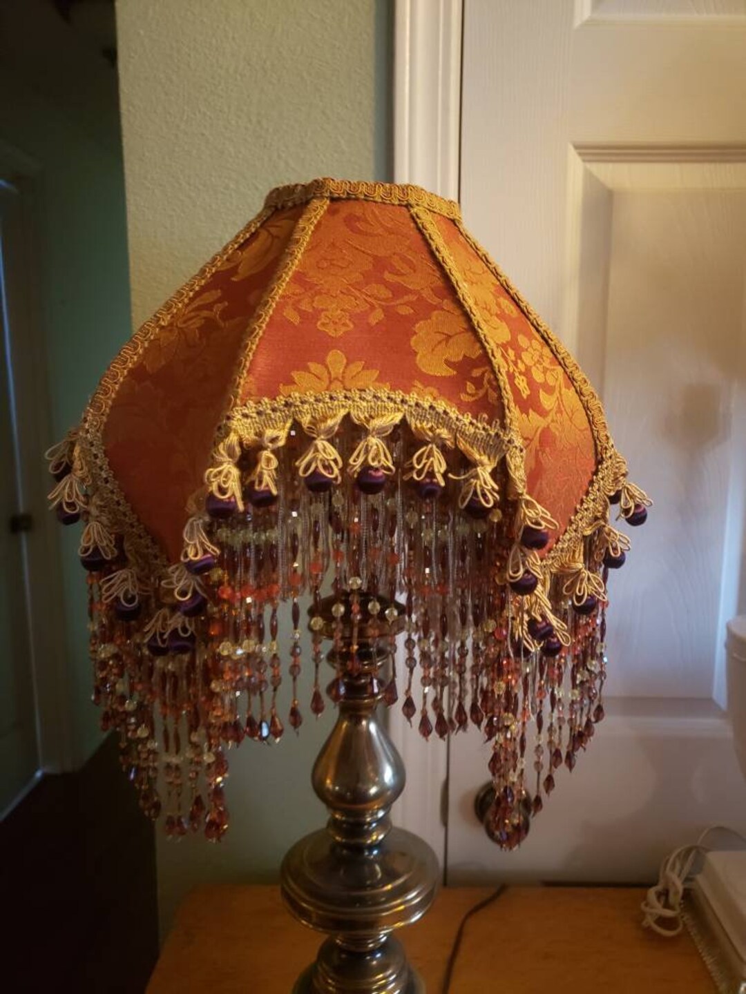 Victorian French Medium Lamp Shade "princess" Bronze Bead Fringe Free ...
