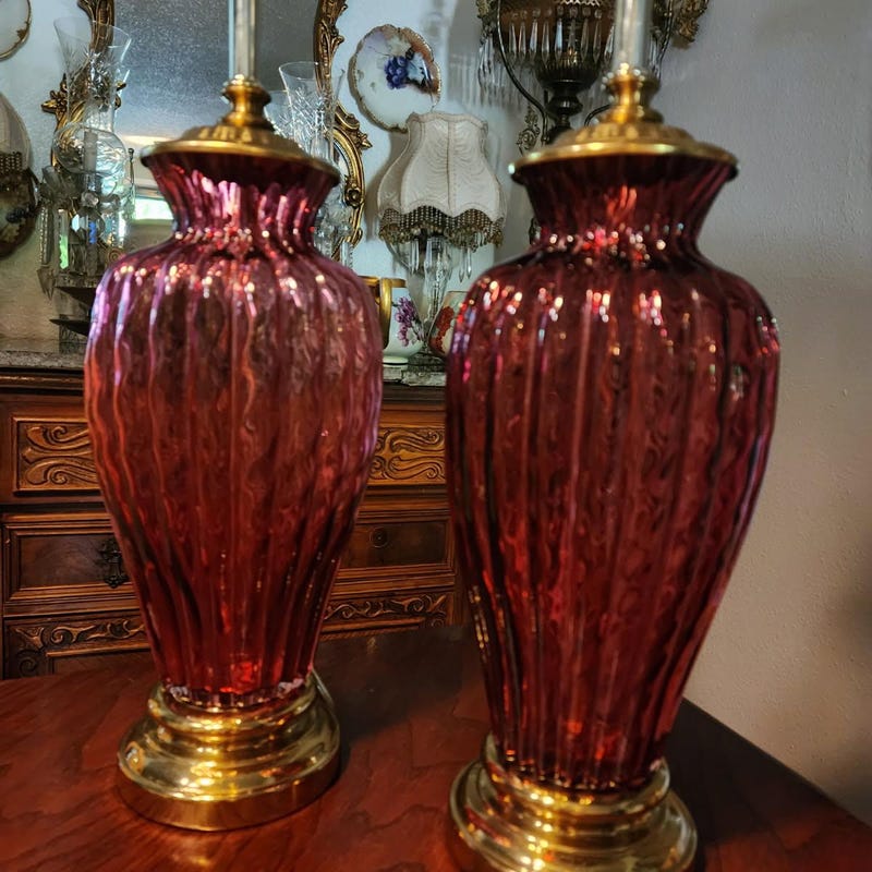 Cranberry Glass Lamp - Etsy