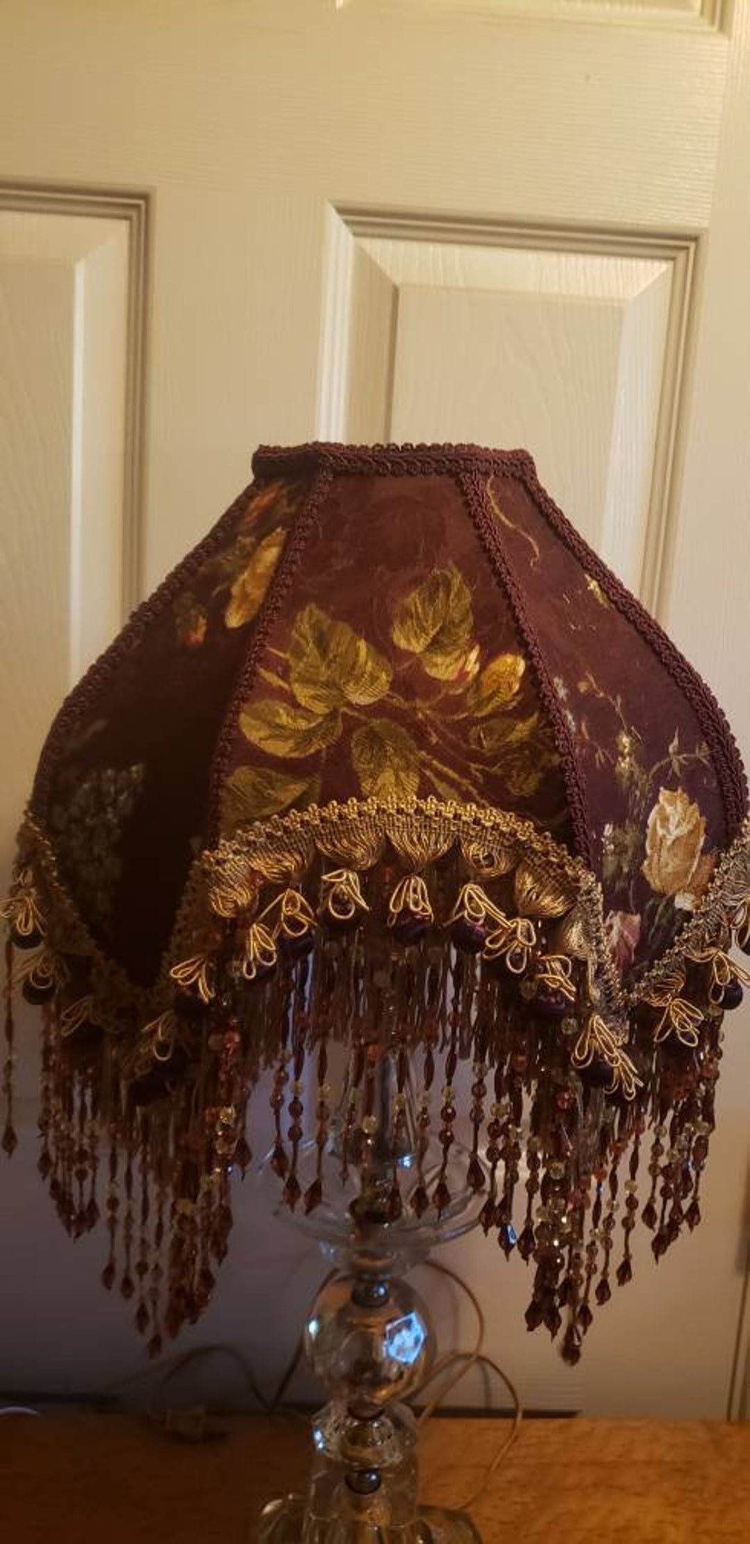 Victorian French Medium Lamp Shade "princess" Abergine Bead Fringe Free ...