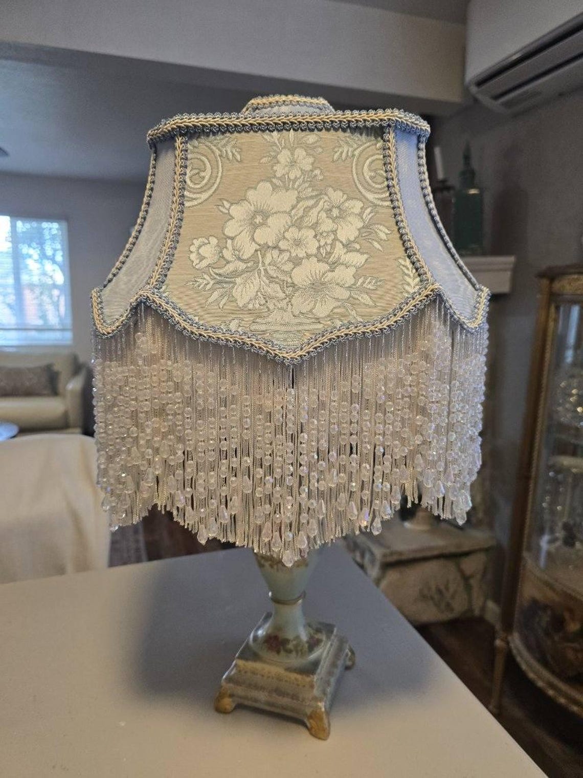Victorian French Medium Lamp Shade "bleu" Fringe 6" Beads Free Shipping ...