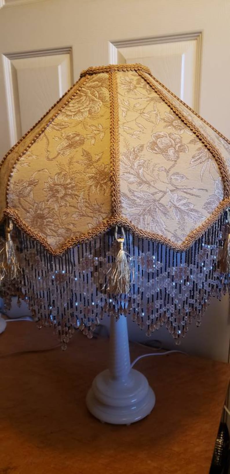 French Victorian Gold Toile Lotus Shade With Bead Fringe - Etsy