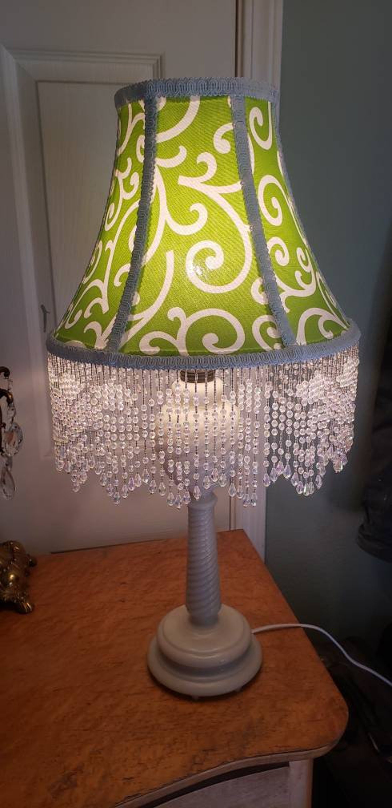 Victorian French Medium Lamp Shade "chartreuse" 5"beads Free Shipping ...