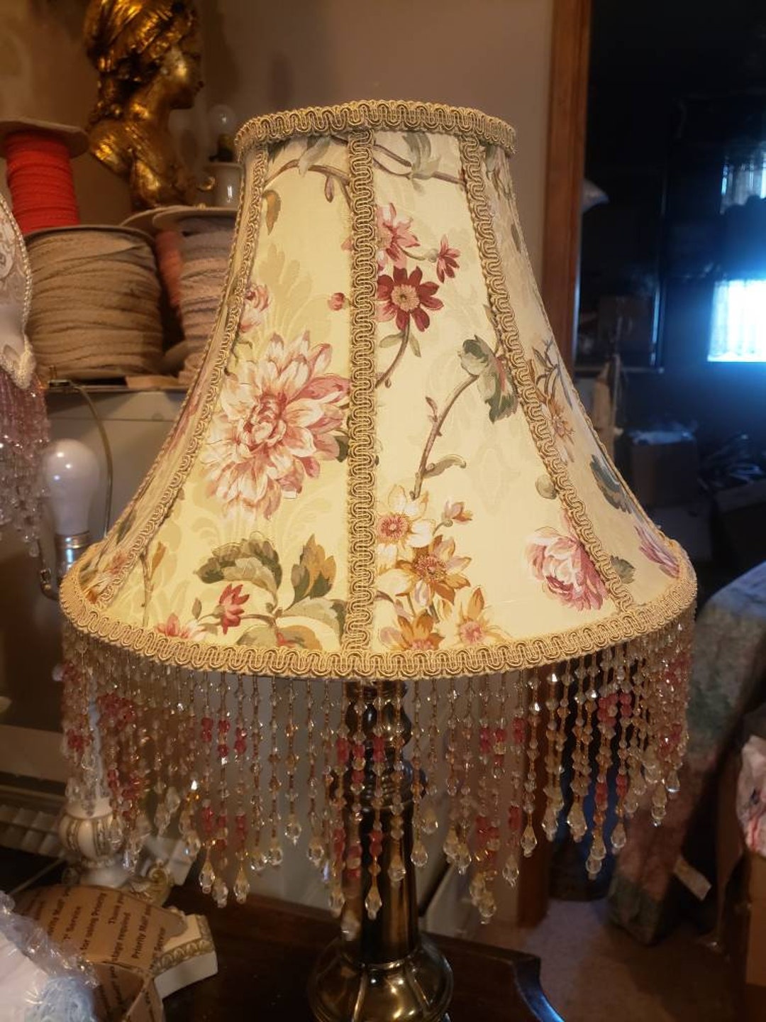 Victorian French Medium Lamp Shade "wildflower" 5"beads Free Shipping ...