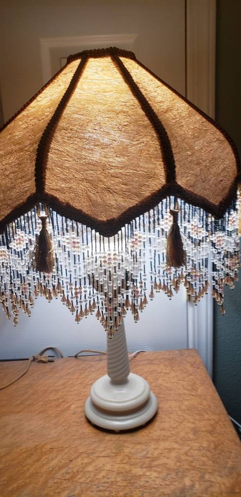 French Victorian Gold Toile Lotus Shade With Bead Fringe - Etsy