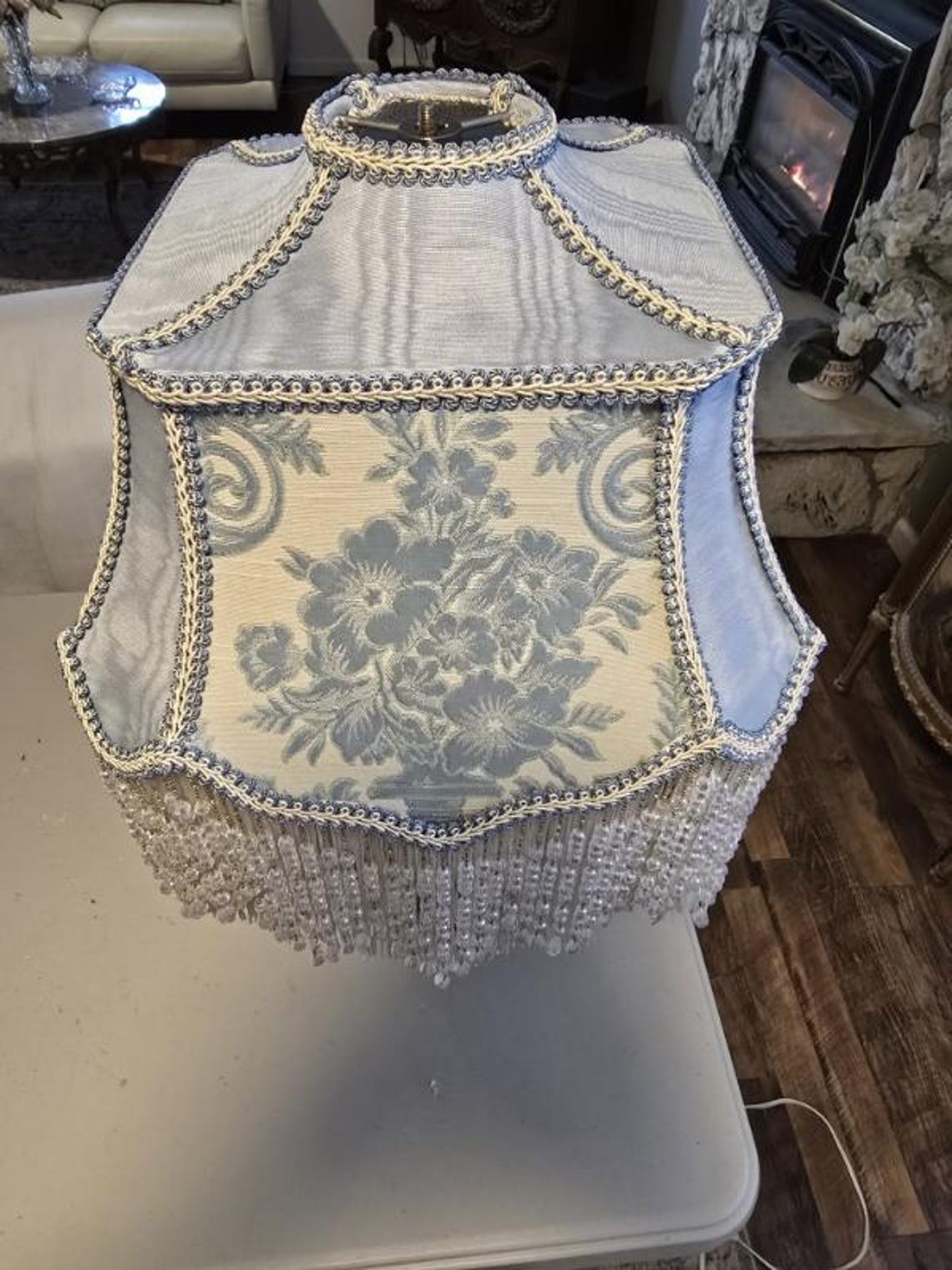 Victorian French Medium Lamp Shade "bleu" Fringe 6" Beads Free Shipping ...