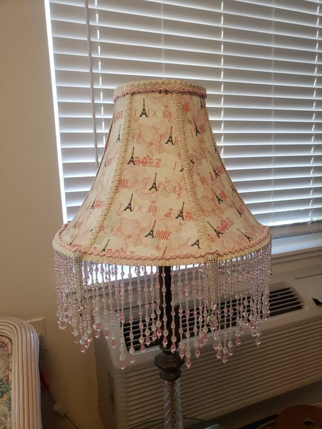 Victorian French Lamp Shade "pink Roses, Rhinestones and Love" Bead ...