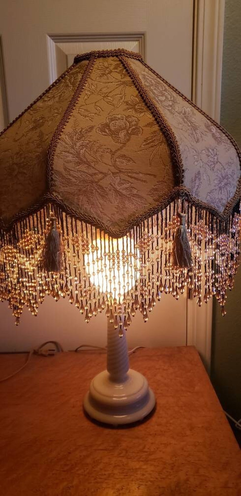 French Victorian Gold Toile Lotus Shade With Bead Fringe - Etsy