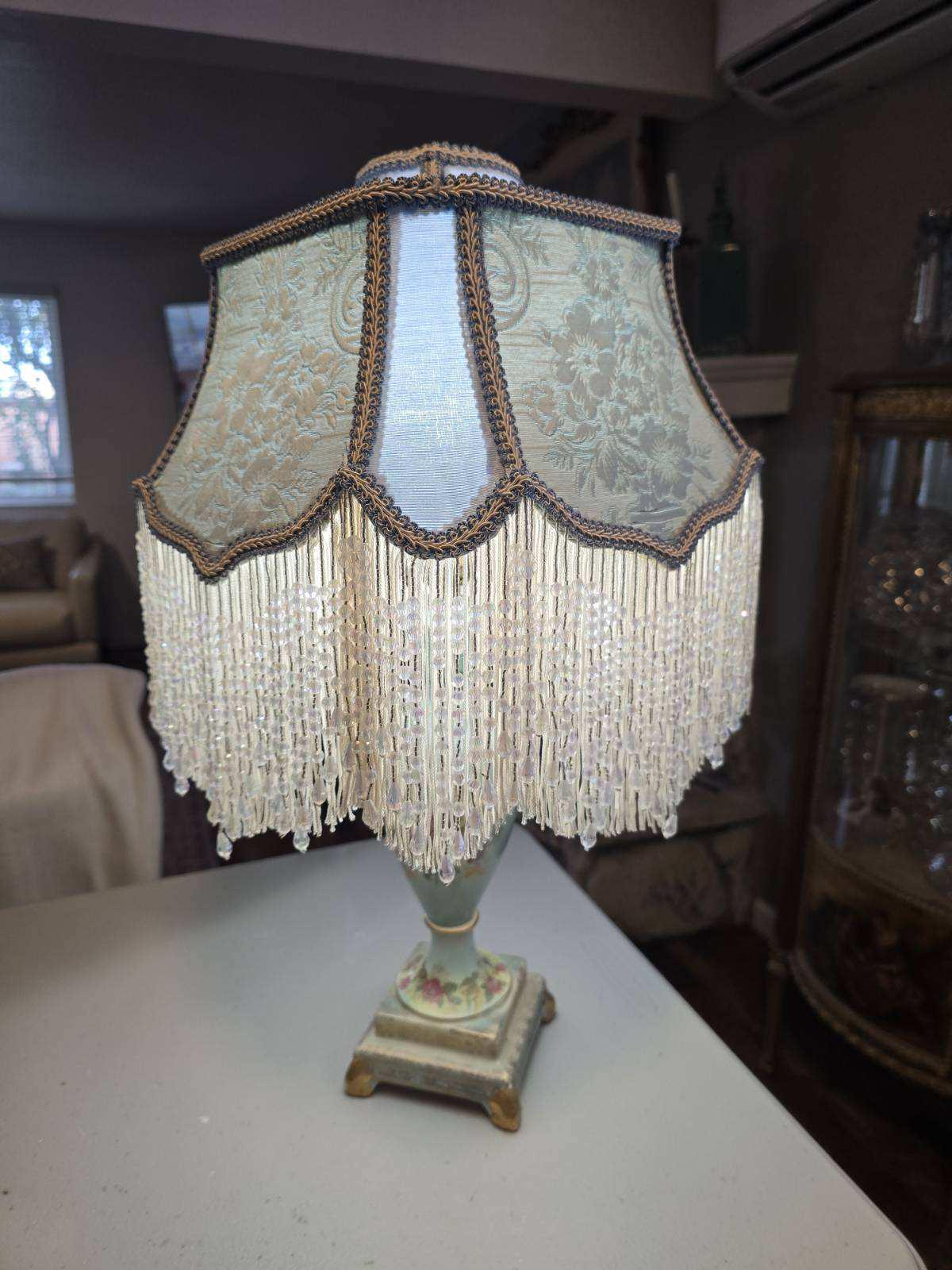 Victorian French Medium Lamp Shade "bleu" Fringe 6" Beads Free Shipping ...