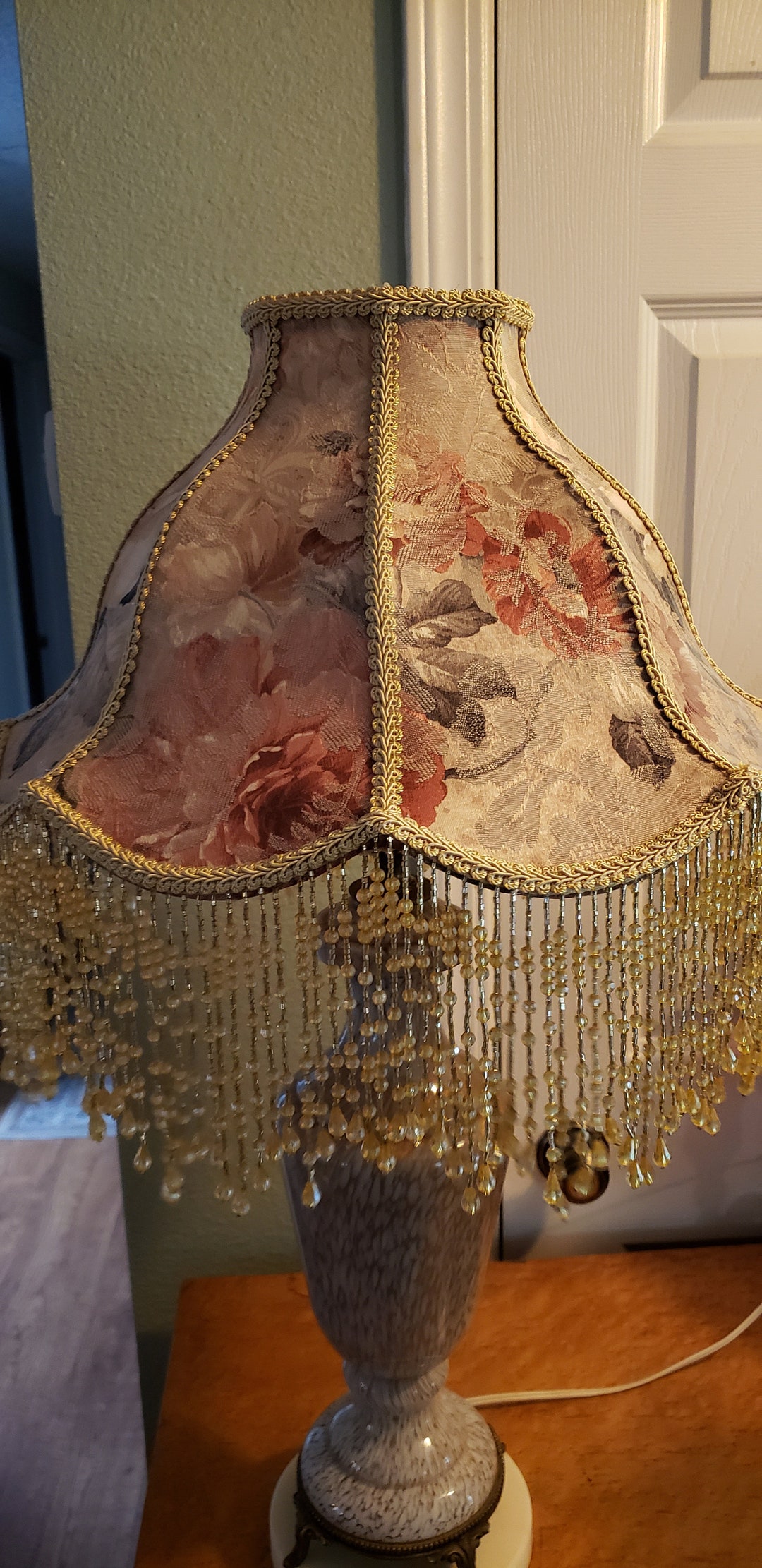 Victorian French Large Floor Table Lamp Shade Poppy "golden"bead Fringe ...