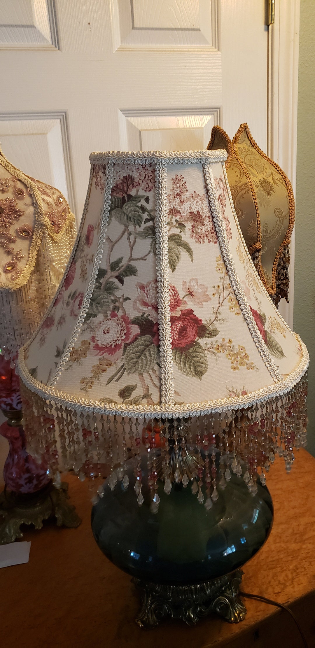 Victorian French Large Lamp Shade "wild Roses" Bead Fringe Nice!! - Etsy