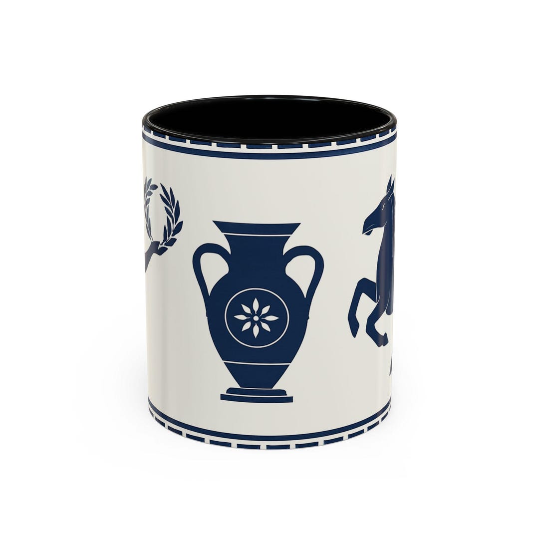 Navy Greek Myth Pegasus & Amphora Pattern Mug | Ceramic Coffee Mug - Etsy
