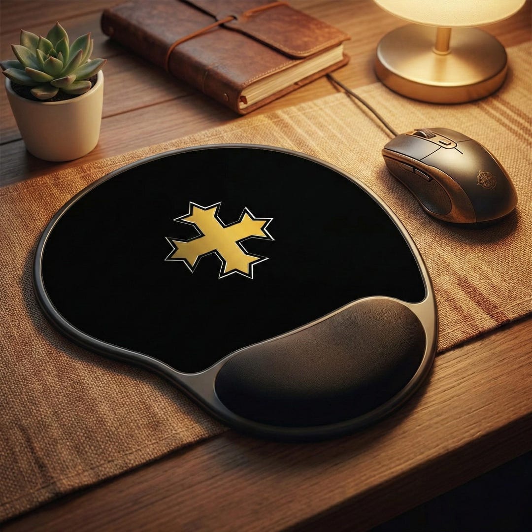 Gold Cross Emblem Mouse Pad With Wrist Rest | Black Ergonomic Desk Mat ...