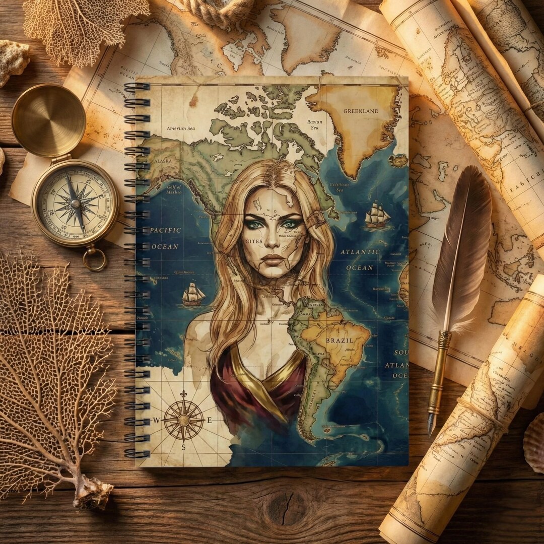 Voyage Siren Map Illustration Spiral Notebook | Ruled Journal - Etsy