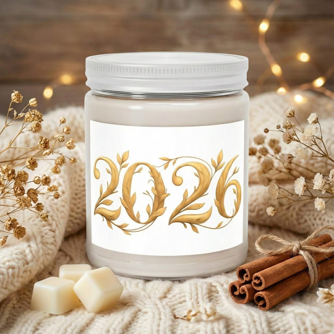 2026 New Year Candle | Gold Floral Numbers | Hello 2026 Soy Wax Candle ...