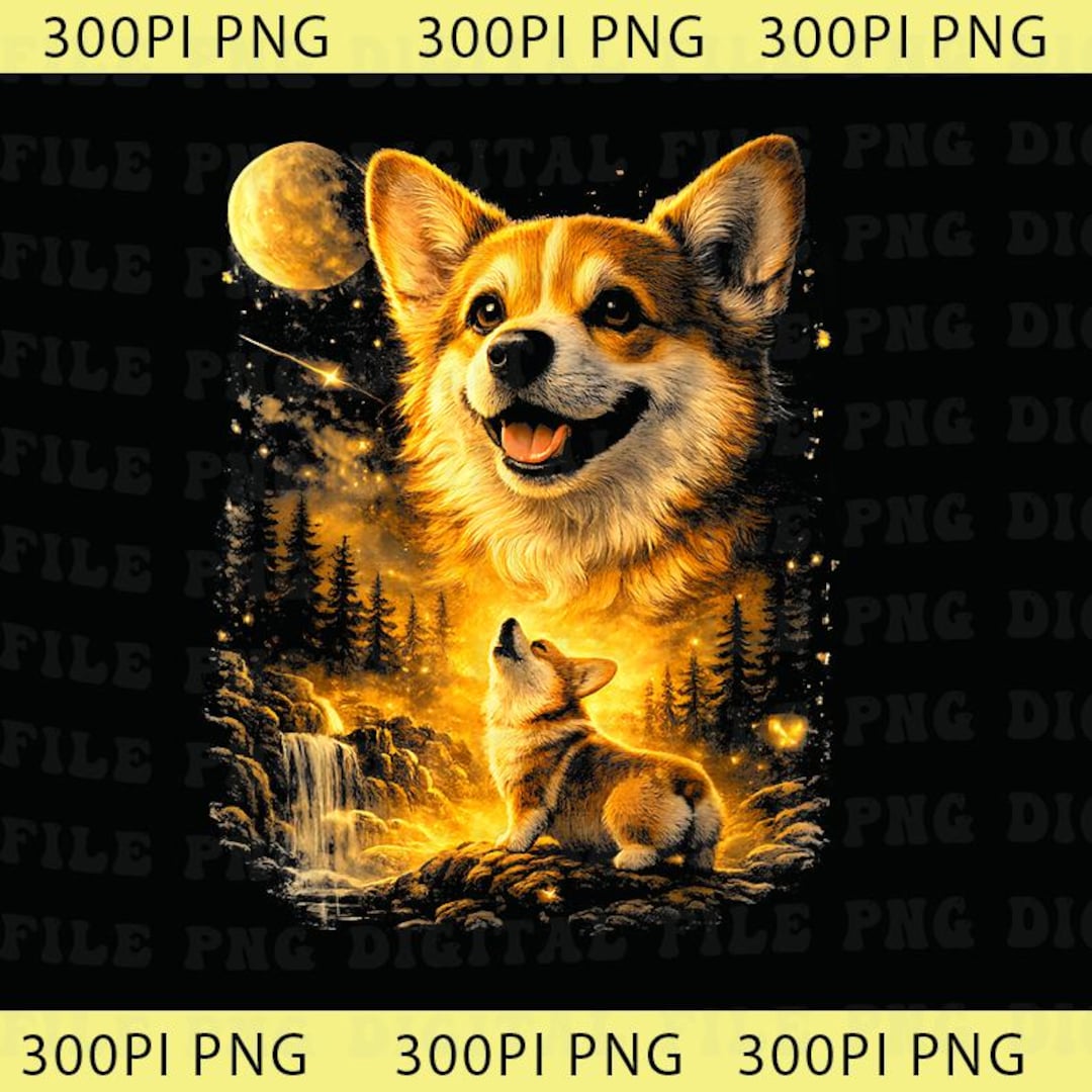 Corgi Howling to the Moon Png, Vintage Moon Animals Png, 90s Retro ...