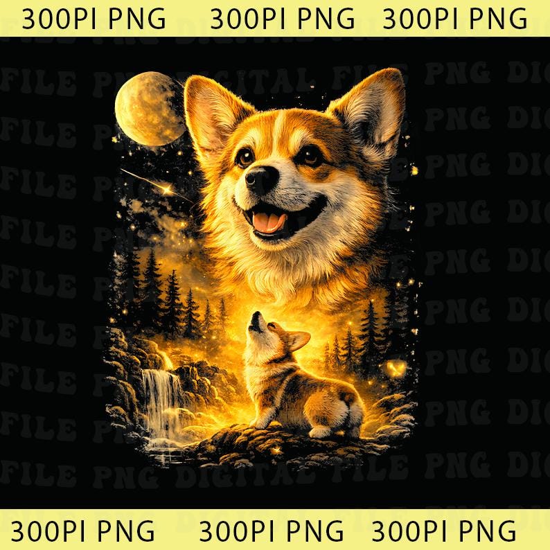 Corgi Howling to the Moon Png, Vintage Moon Animals Png, 90s Retro ...
