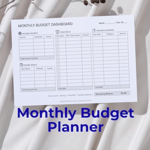 Monthly Budget Dashboard Printable • One-page Planner • Minimalist ...