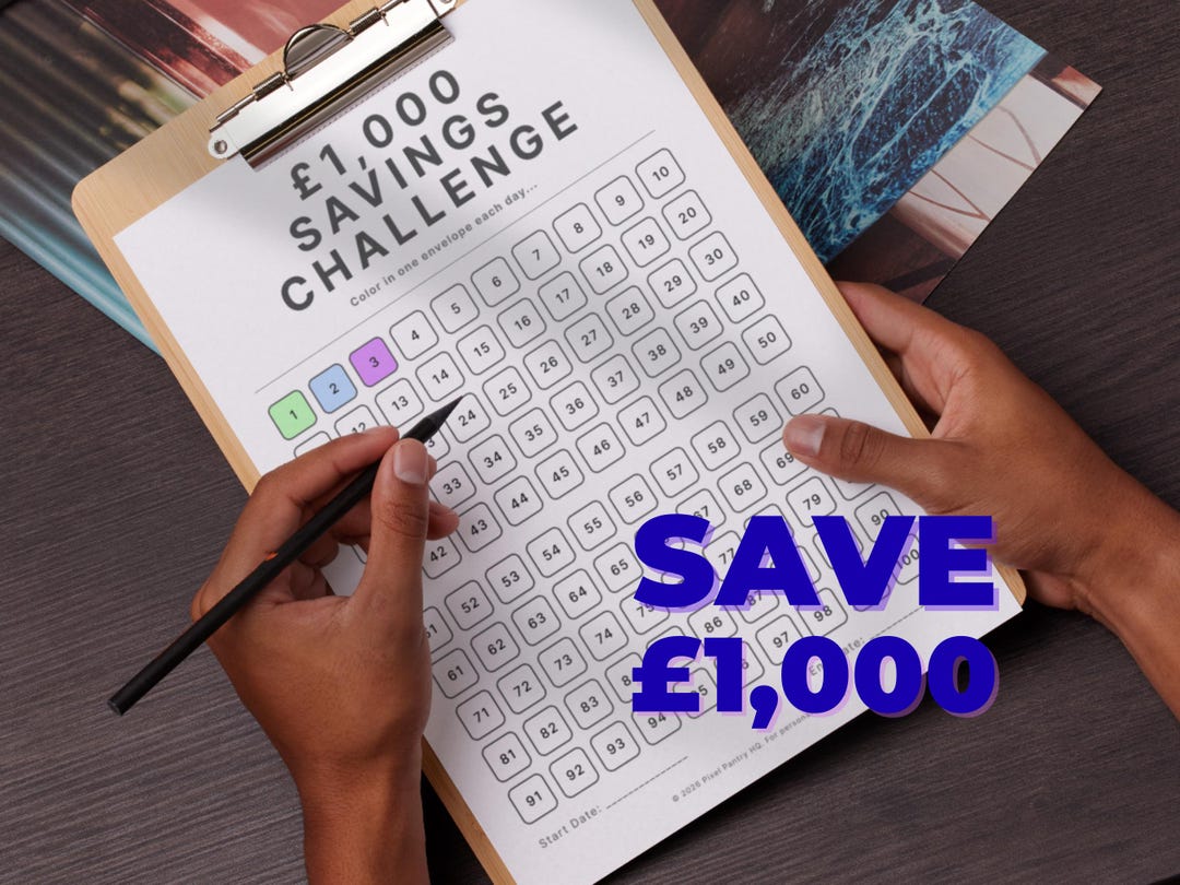 1,000 Poundsterling Savings Challenge Printable • 100 Envelope ...