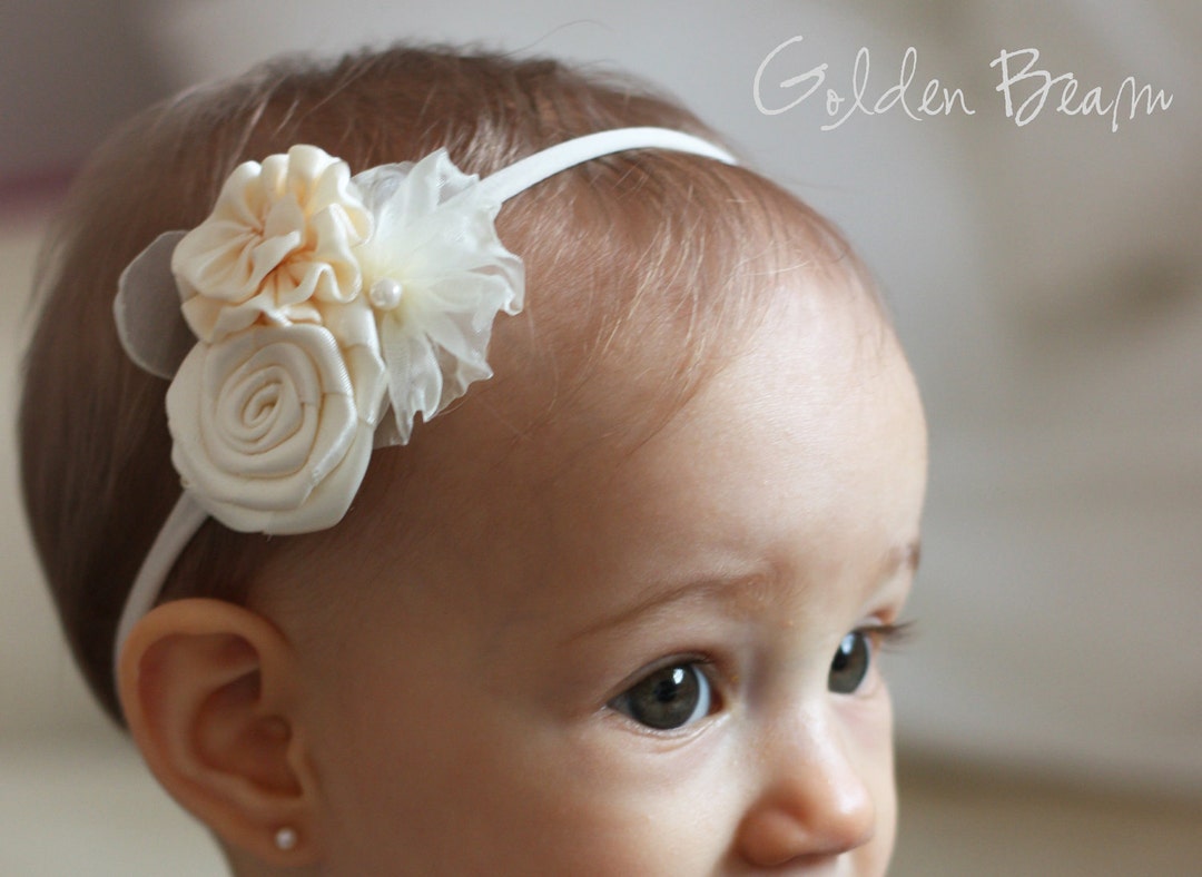 Flower Girl Headband, Three Flowers Bouquet Handmade Headband, Flower ...