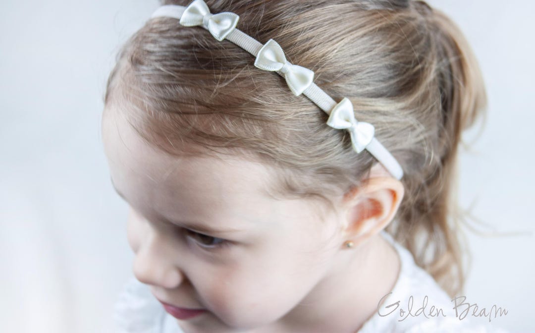 Flower Girl Headband, Three Little Satin Bows Handmade Headband, Baby ...